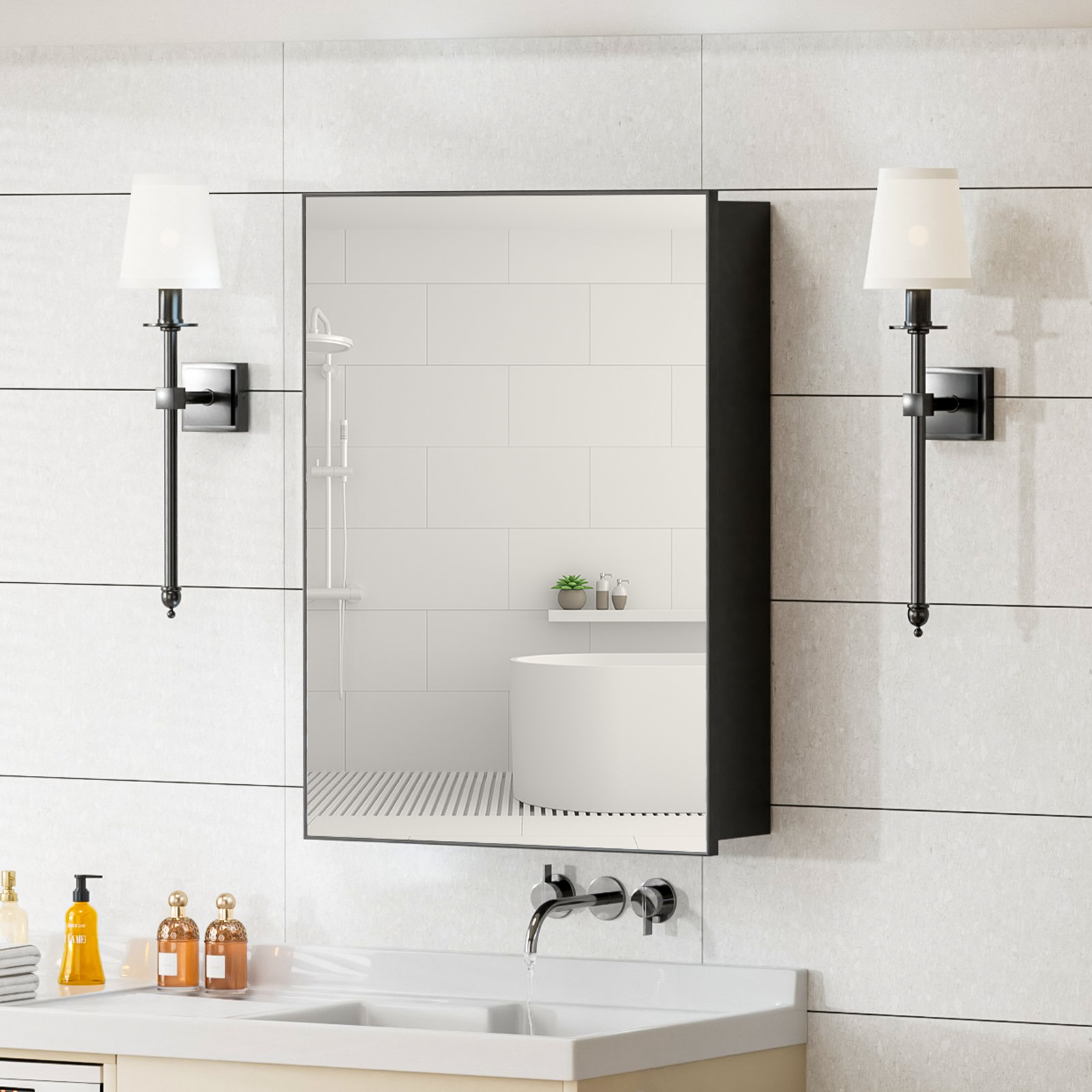 Ebern Designs Aluminum Framed Bathroom Medicine Cabinet, 16" W x 22" H Bathroom Mirror Cabinet ...